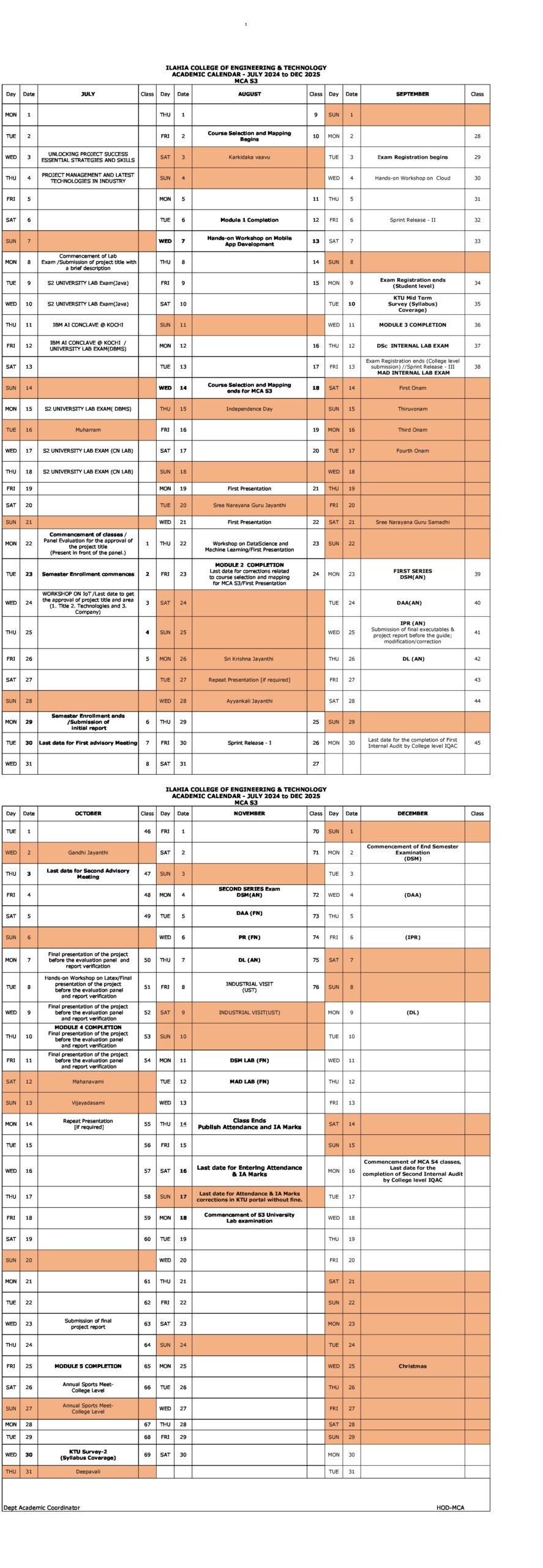 ICET Academic Calendar MCA – Ilahia College